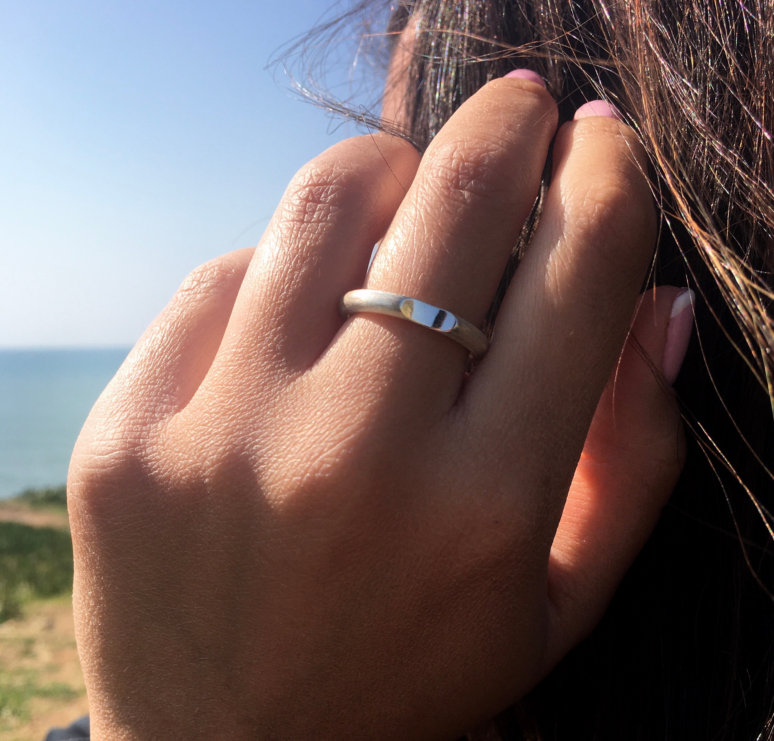 Solid Sterling Silver Ring, Brushed Textured Finish Ring, Wedding Ring ...