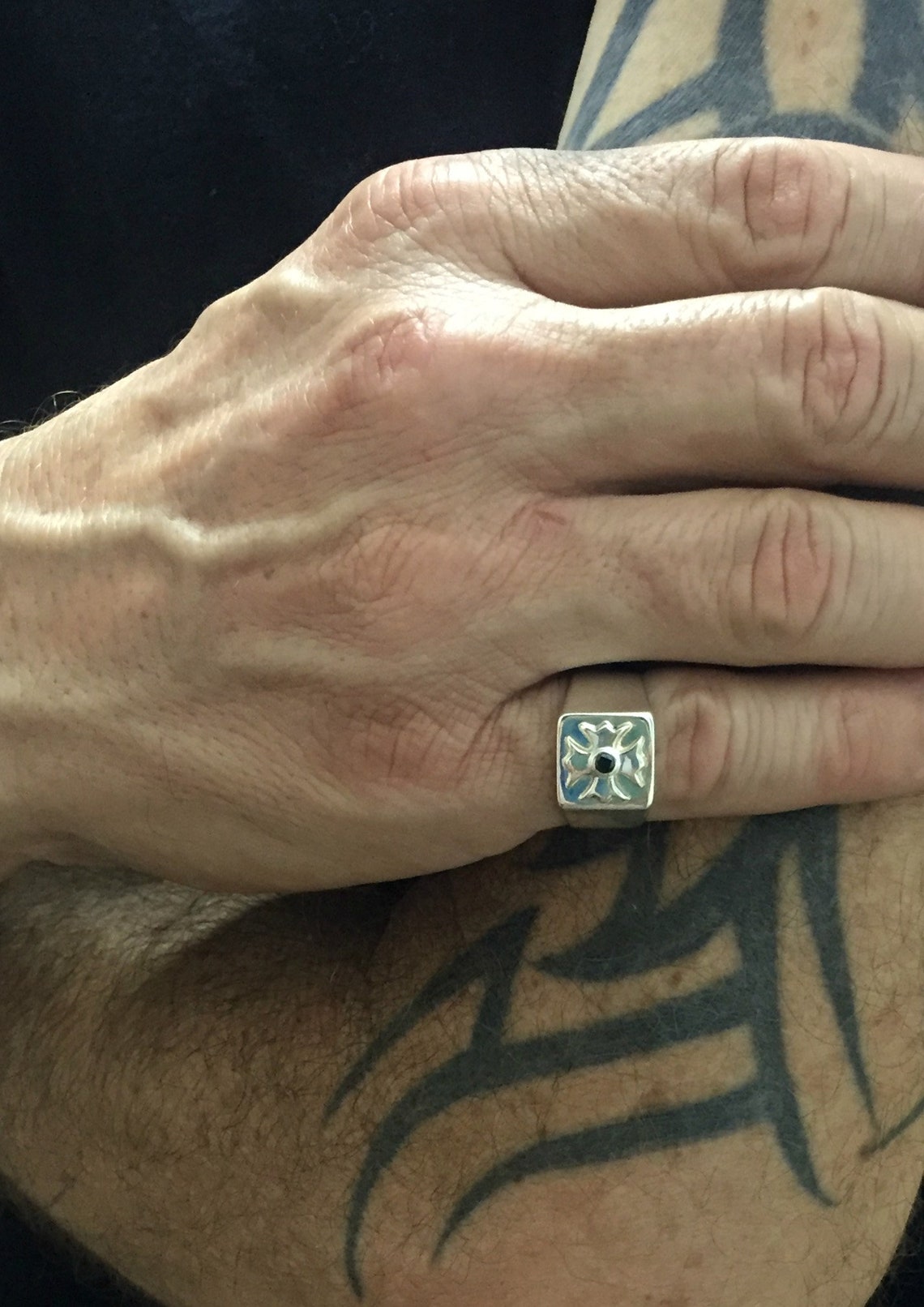 Signet Ring Men's Signet Square Ring Cross Ring Solid | Etsy