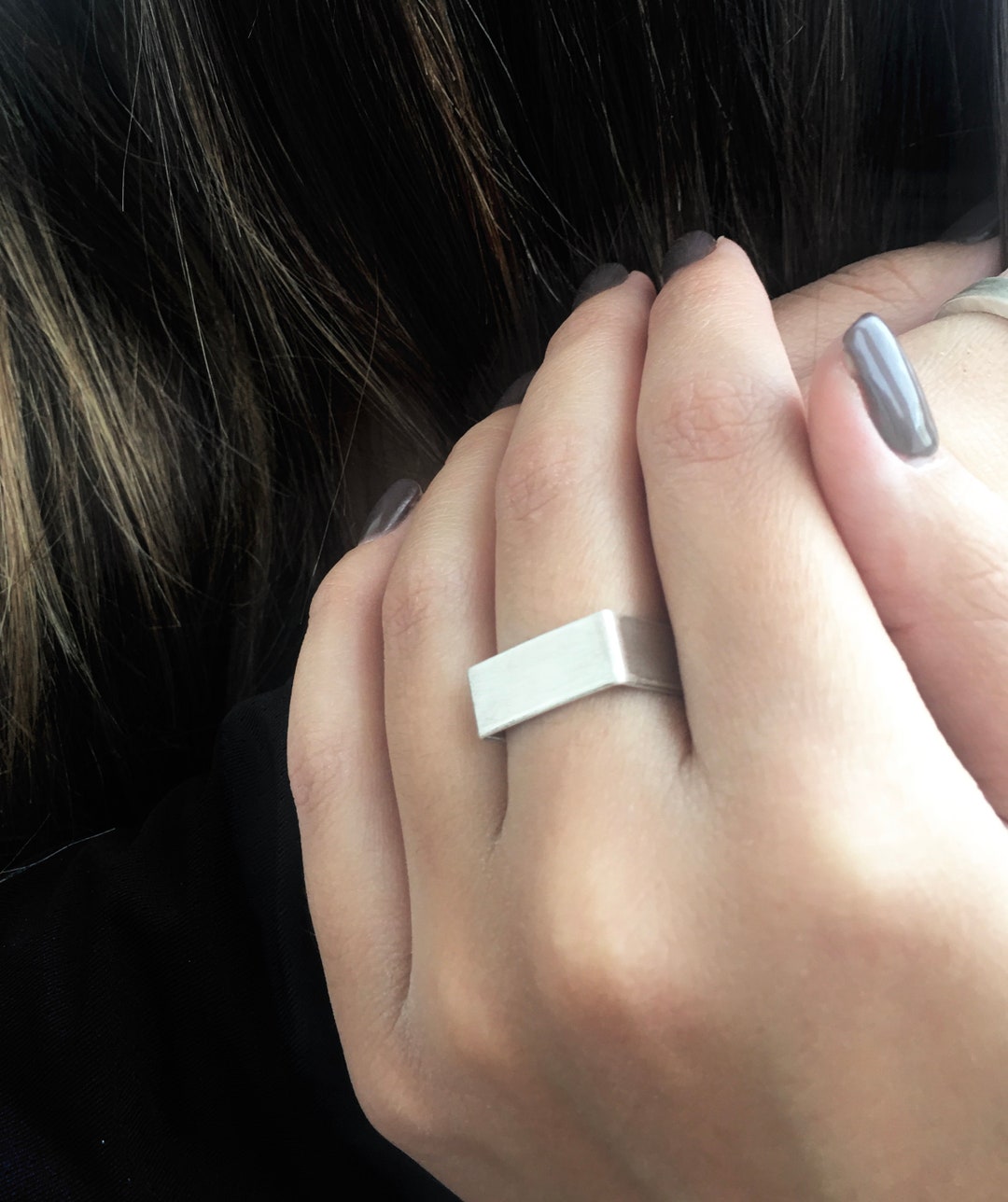Sterling Silver Rectangle Ring, Adjustable Ring, Minimalist Ring ...