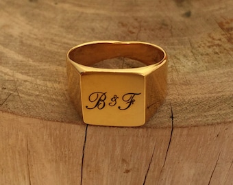 Gold Stamped Initial Ring Monogram Gold Filled Personalized - Etsy
