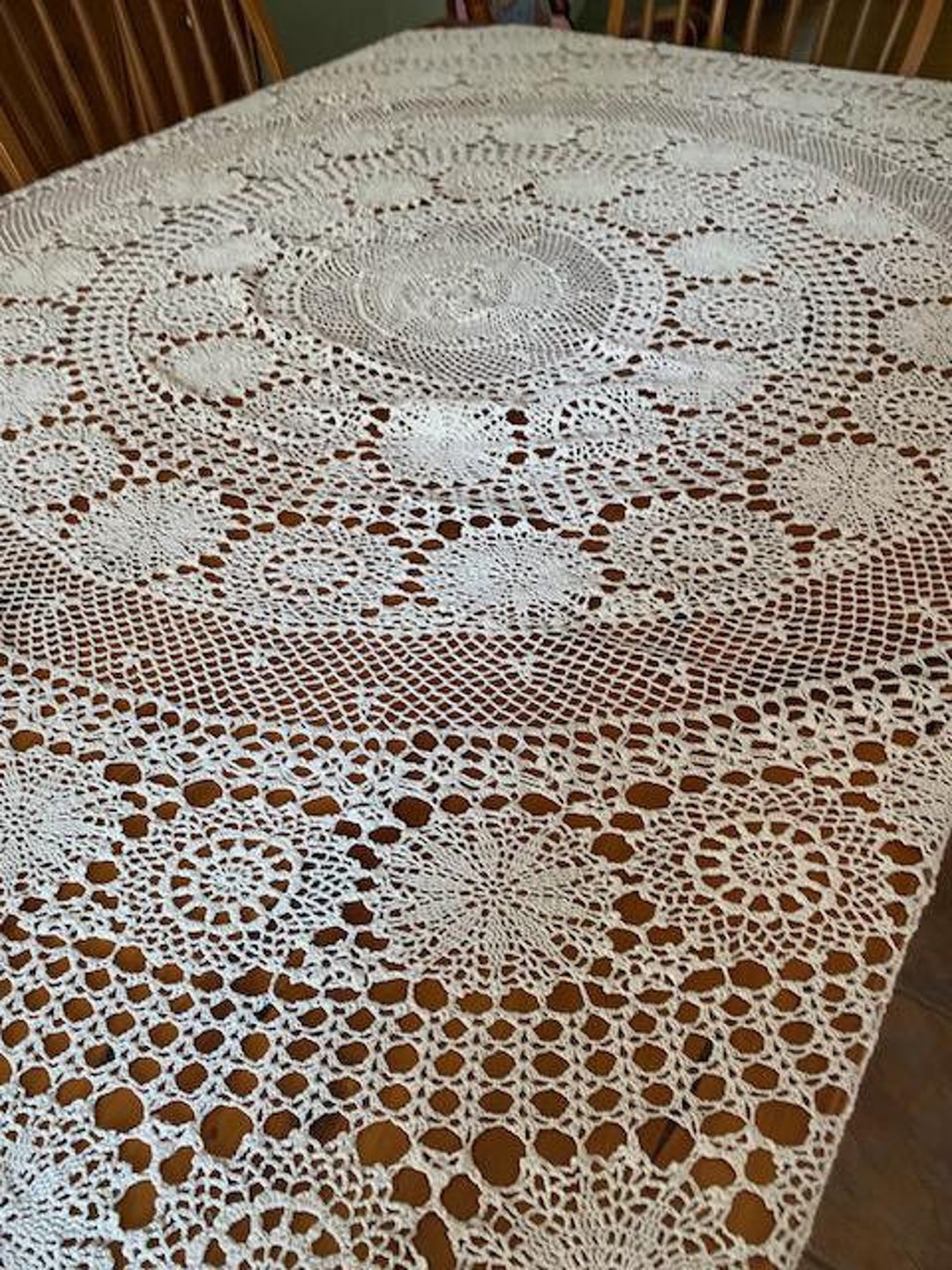 Vintage Round Tablecloth, Crochet Tablecloth, Tablecloth, Grandma Chic ...