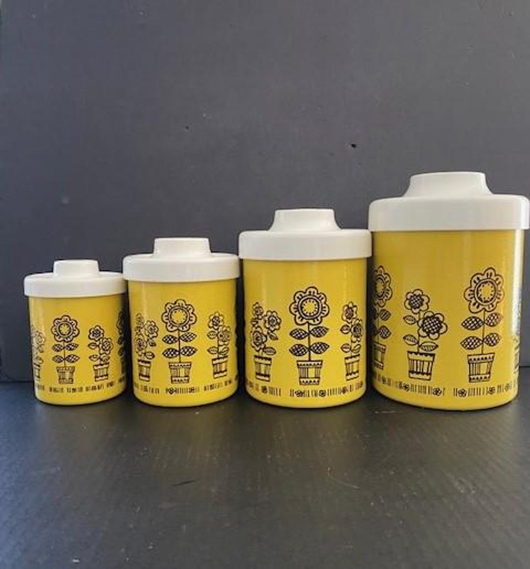Vintage Kitchen Canister Set, Kitschy Canister Set, Metal Containers ...