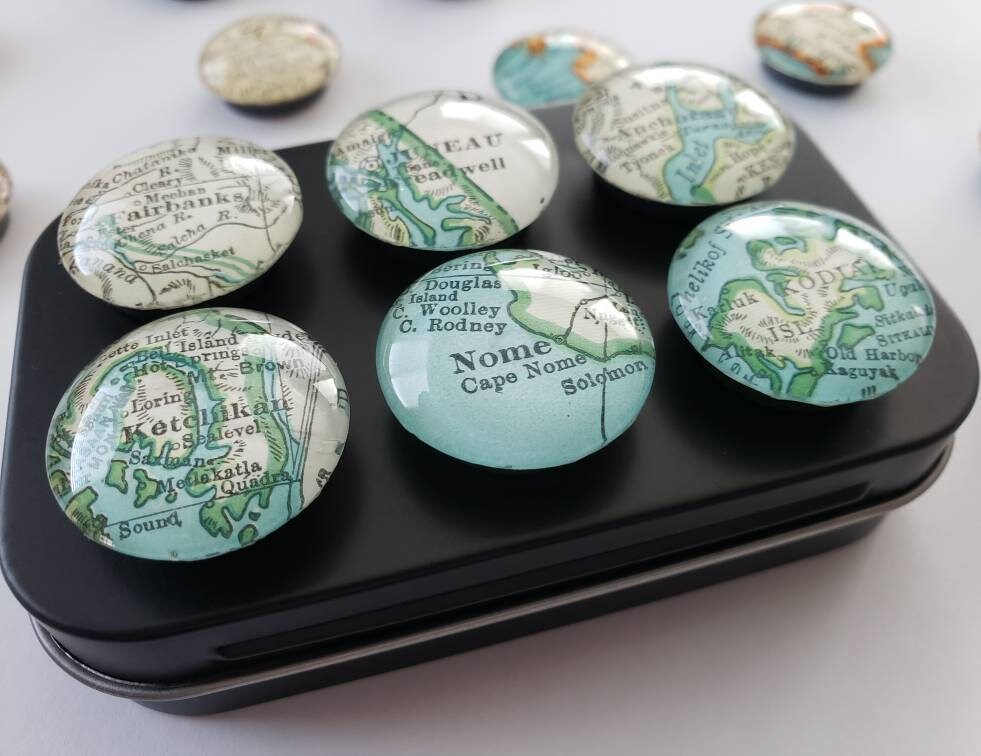 Custom Vintage Map Magnets Set of 4 or 6 Magnets | Etsy
