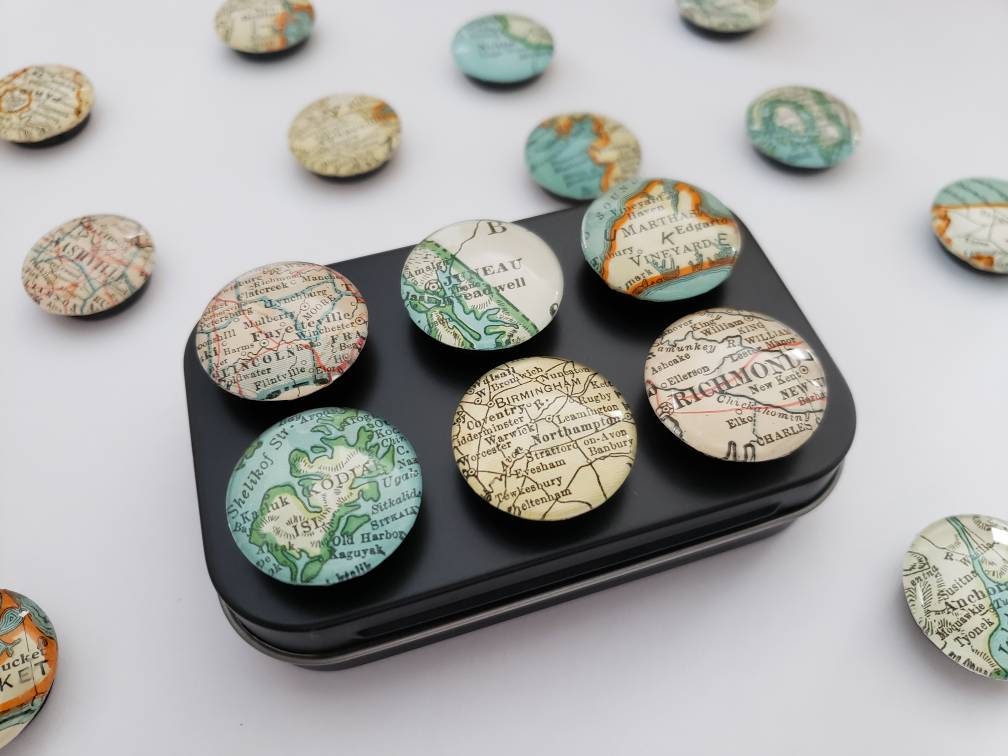 Custom Vintage Map Magnets Set of 4 or 6 Magnets | Etsy
