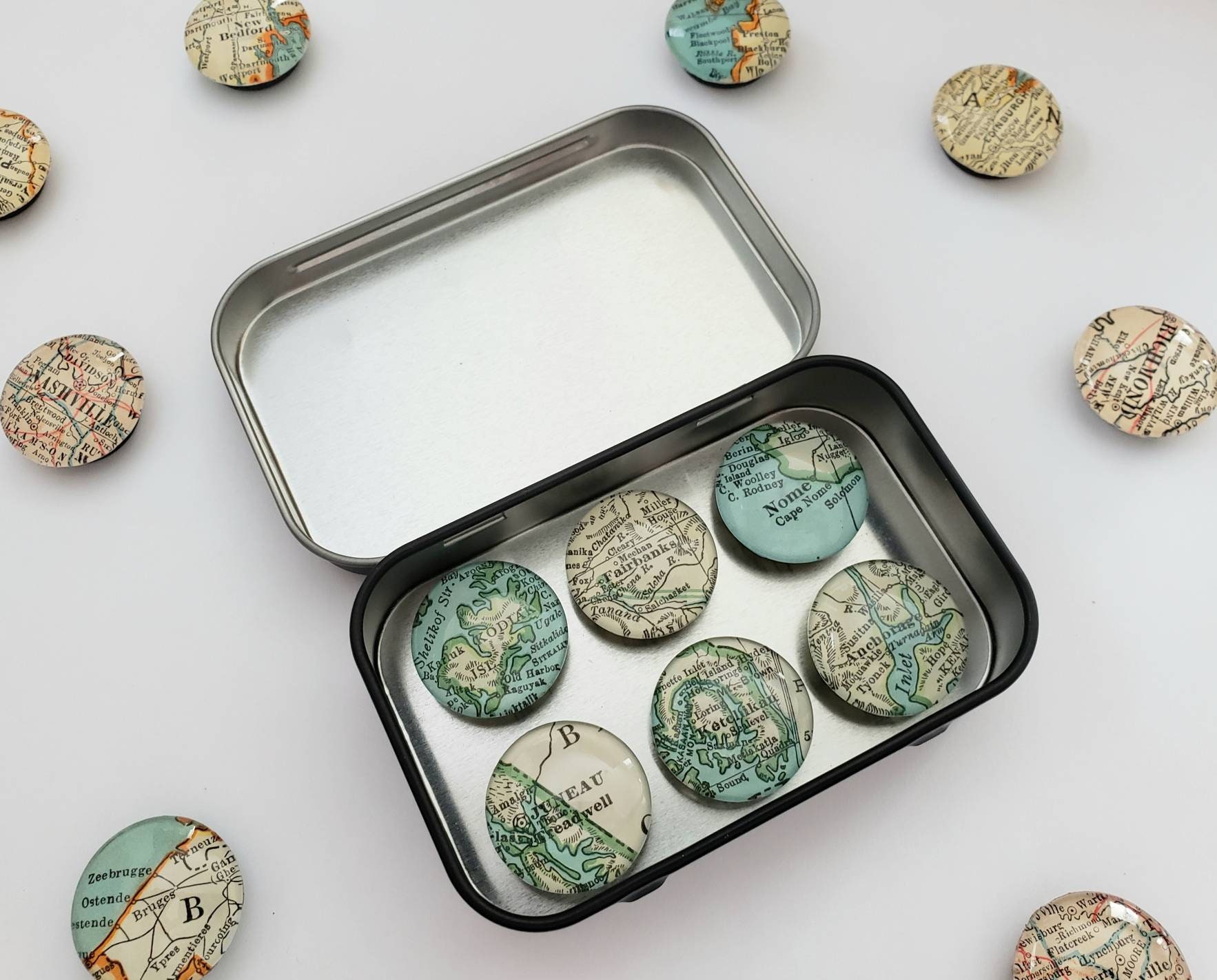 Custom Vintage Map Magnets Set of 4 or 6 Magnets | Etsy