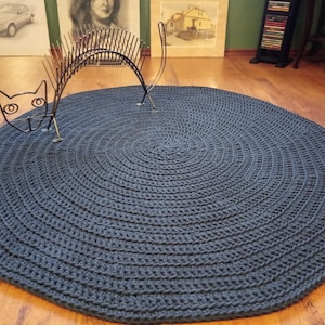 Handmade Cotton Chunky Crochet Navy Blue Gray Round Rug/crochet Nursery ...