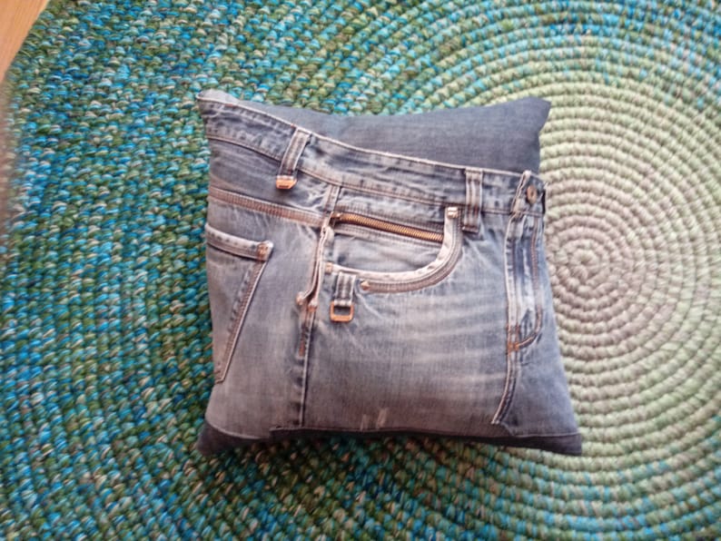 Blue Jean Pillow Covers Denim Patchwork Upcycled Jeans Fully - Etsy