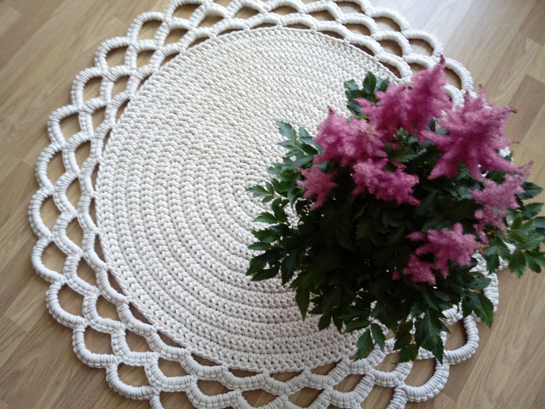 Handmade Cotton Chunky Crochet Cream Rug/crochet Nursery Rug ...