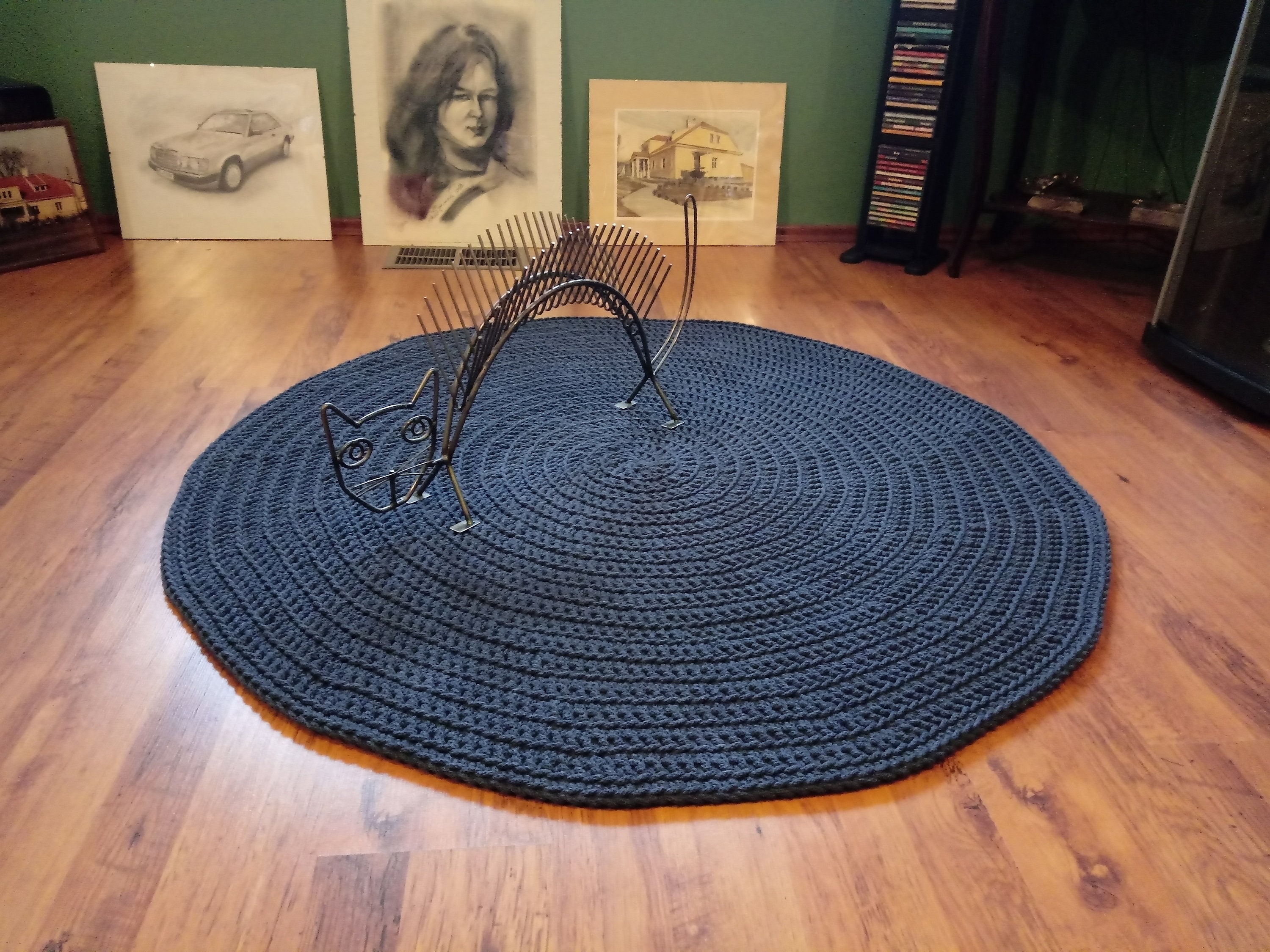 Handmade Cotton Chunky Crochet Navy Blue Gray Round | Etsy