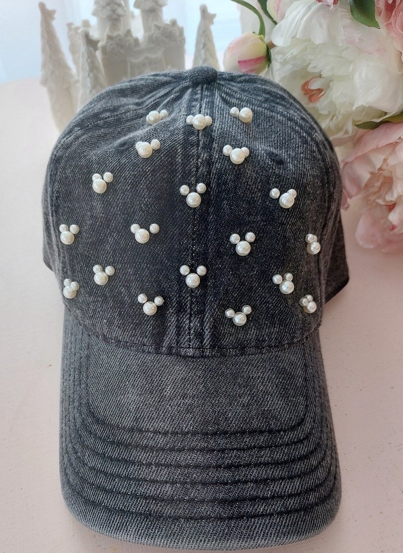 Black Denim Washed With Pearls Womens Baseball Cap, Denim Womens Trendy ...