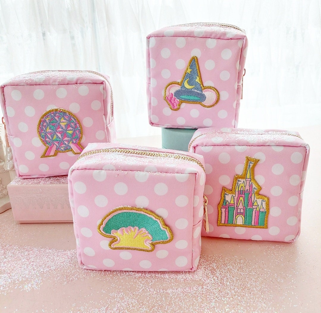 Tiny Pouch Pink and White Polka Dot With Pastel Patch - Etsy