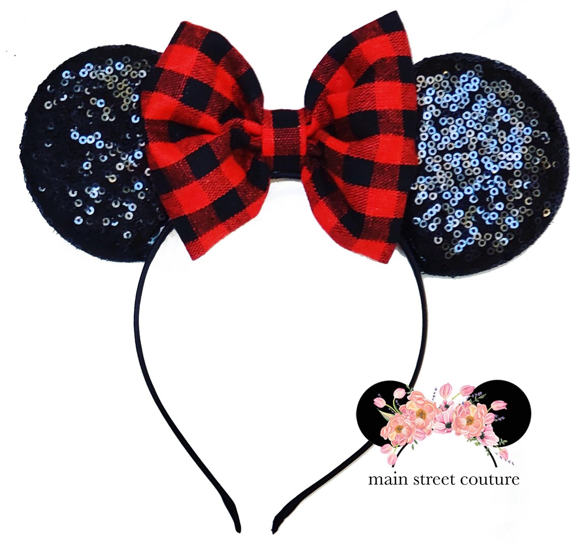 Buffalo Plaid Checked Minnie Ears, Minnie Mouse Ears, Minnie Mouse ...