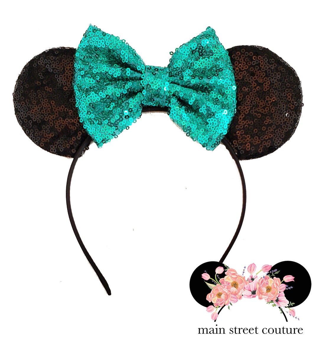 Teal Sequin Minnie Ears, Minnie Mouse Ears, Minnie Mouse Headband - Etsy