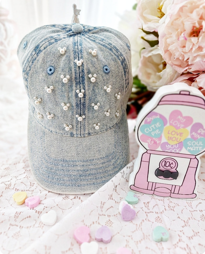 Denim Washed With Pearls Womens Baseball Cap, Denim Womens Trendy ...