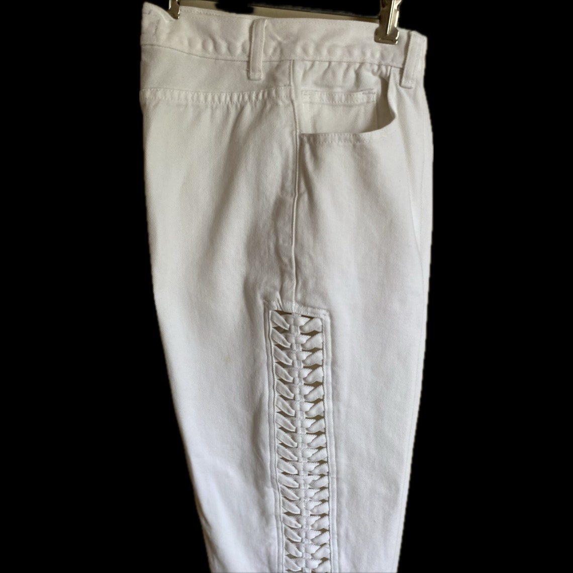 27x 28 80s White Jeans Open Lattice Legs, High Waisted, Bare Back ...