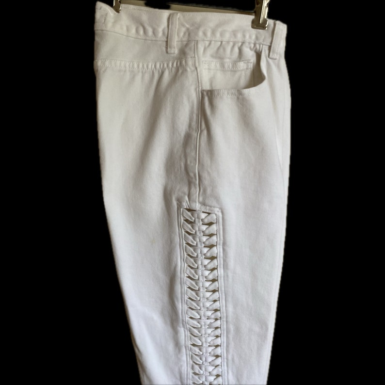 27x 28 80s White Jeans Open Lattice Legs, High Waisted, Bare Back ...