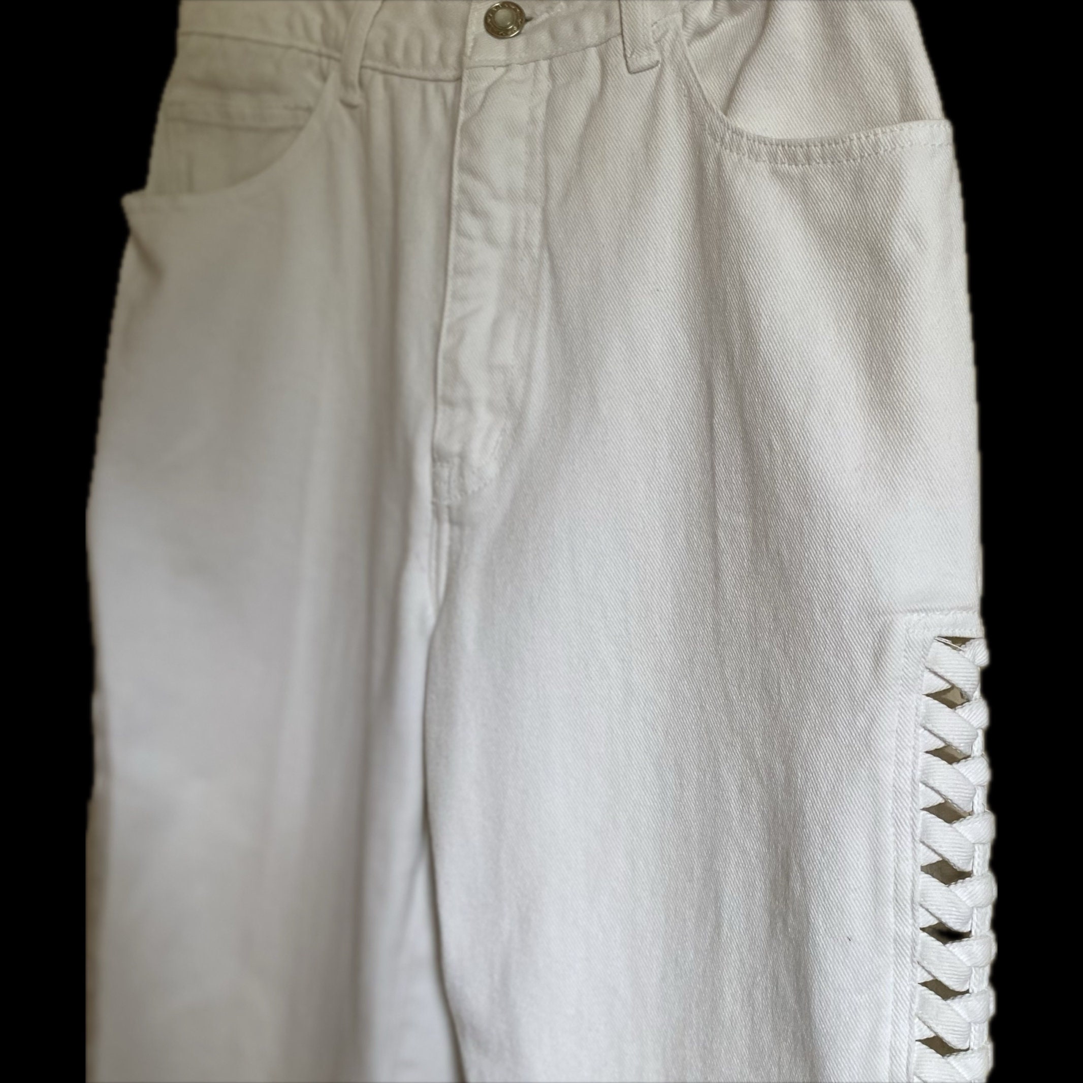 27x 28 80s White Jeans Open Lattice Legs, High Waisted, Bare Back ...