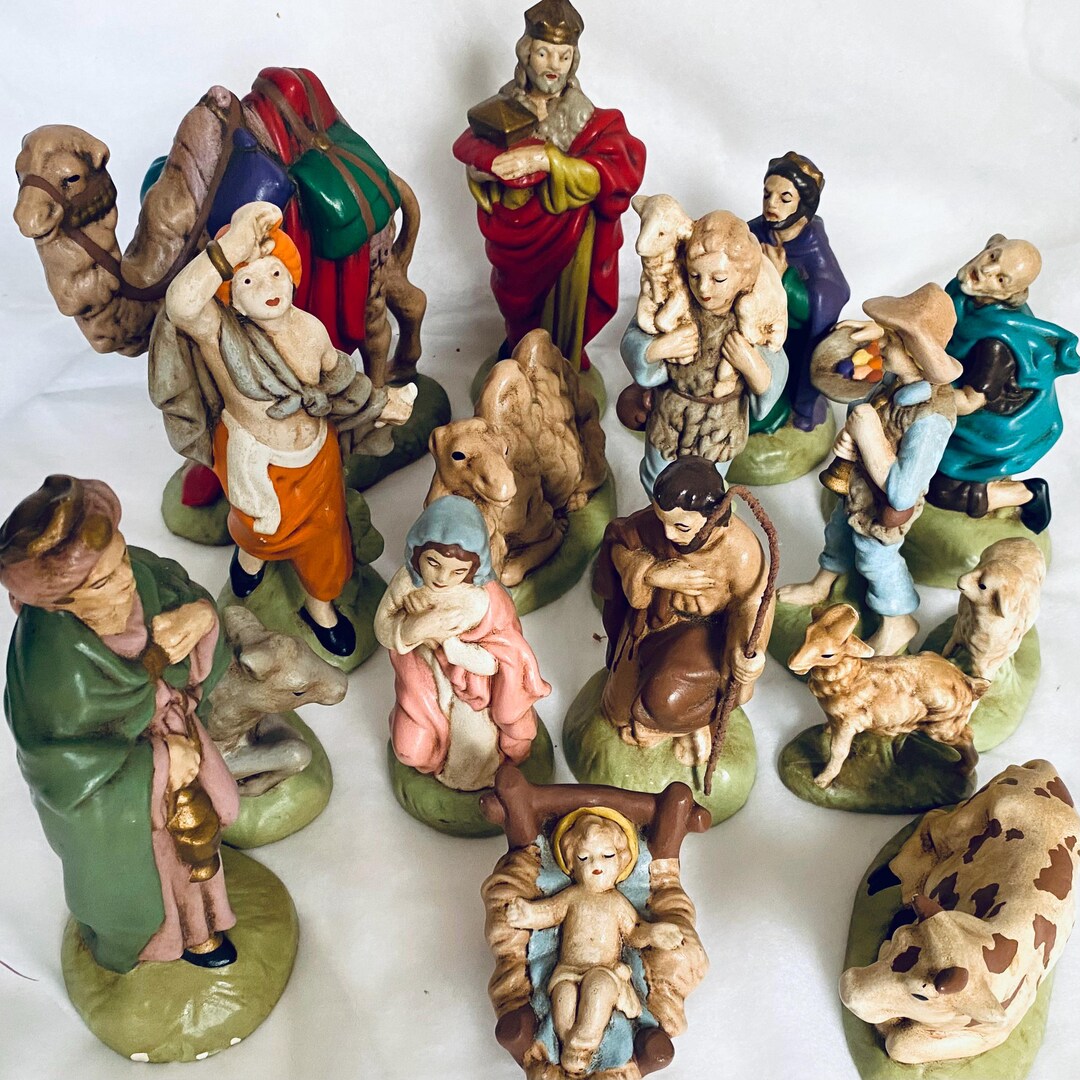 Vintage Atlantic Mold Ceramic Nativity Scene Hand Painted 16 Piece ...