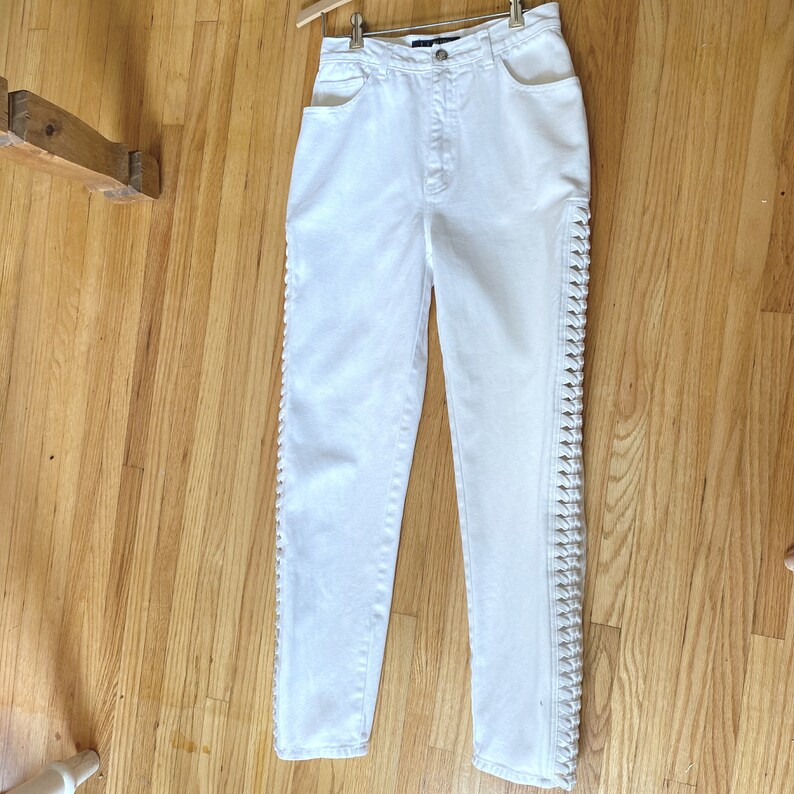 27x 28 80s White Jeans Open Lattice Legs, High Waisted, Bare Back ...