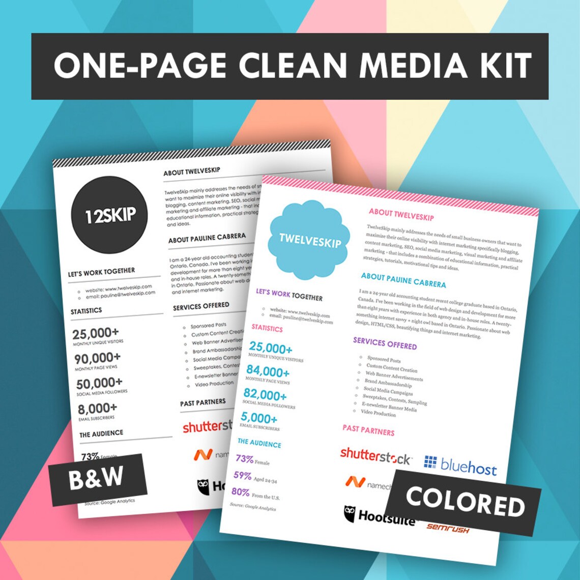 Quick One Page Media Kit Template, Press Kit, Media Kit, Pricing ...
