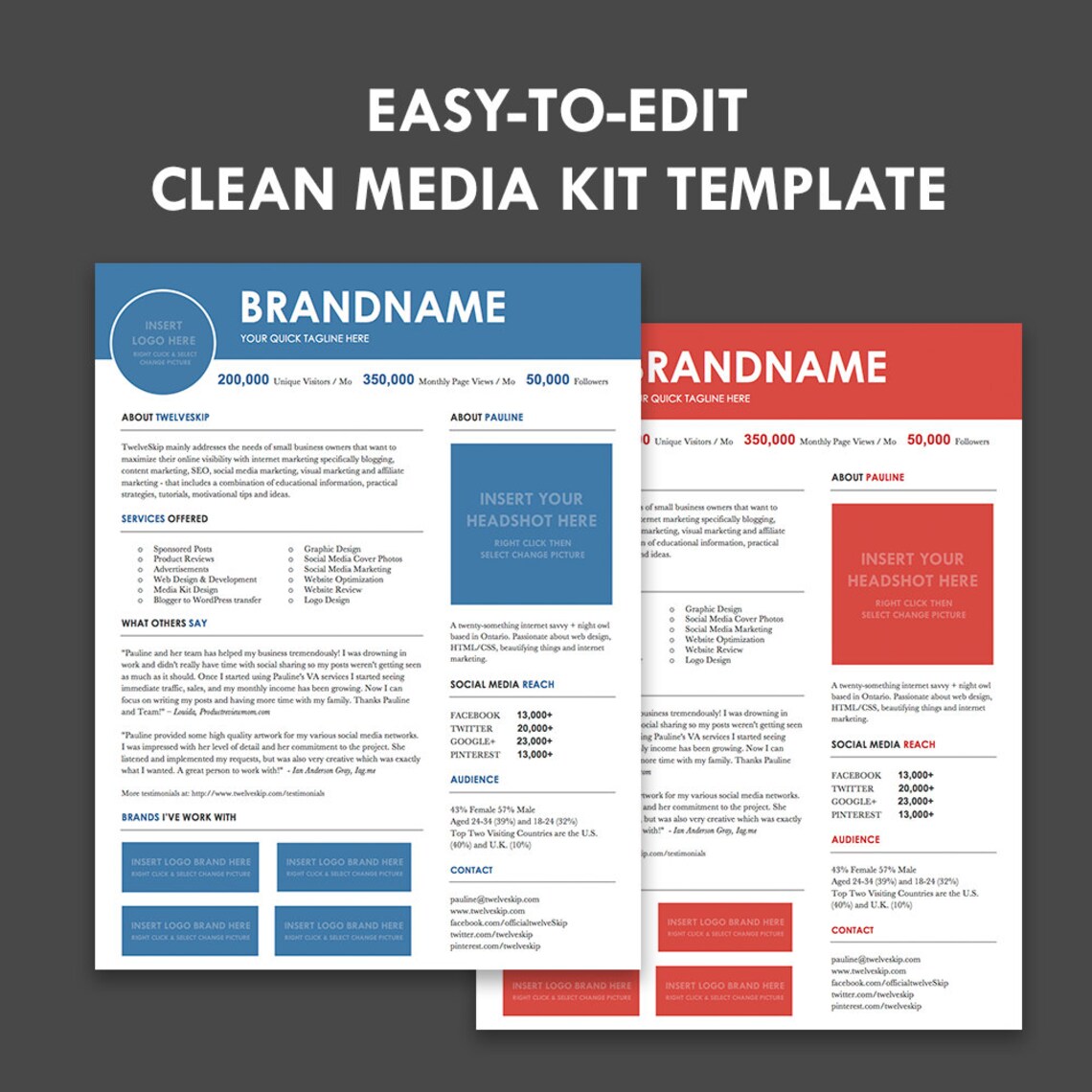 Media Kit, Press Kit Templates { Easy to Edit, Clean & High Quality ...