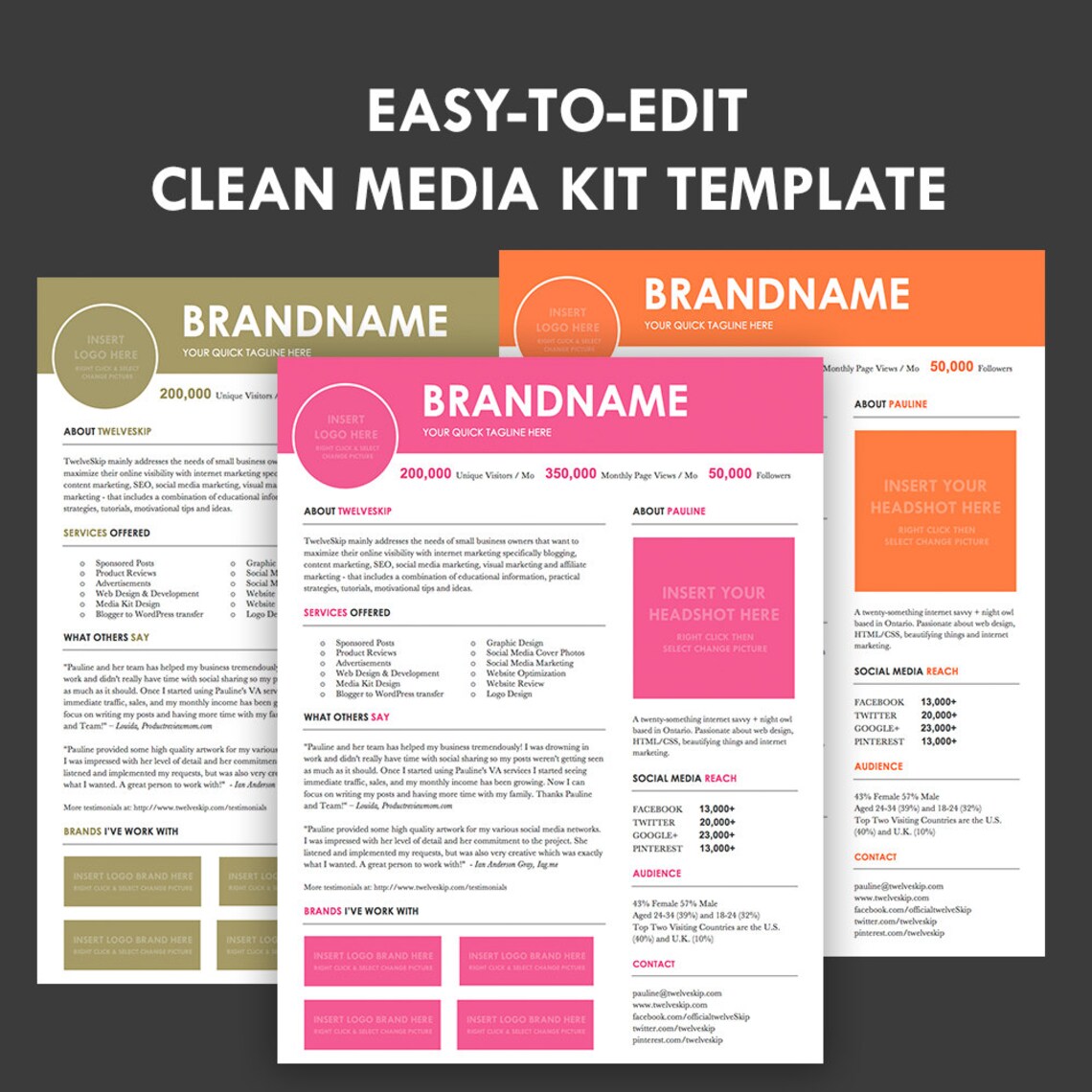 Media Kit, Press Kit Templates { Easy to Edit, Clean & High Quality ...