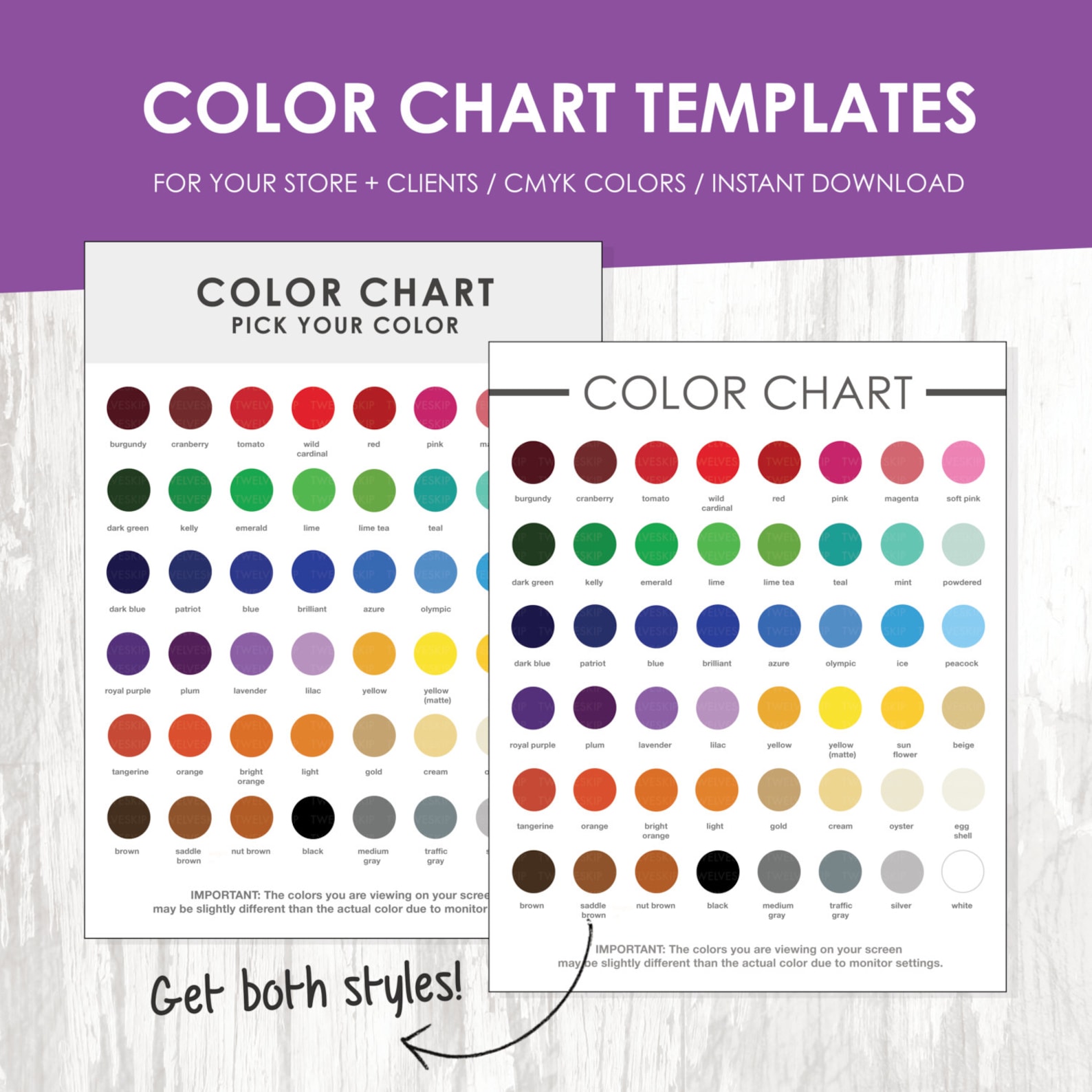 Color Chart, Color Chart Template, Color Palette, Instant Download ...