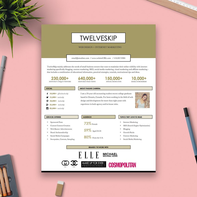 Cute One-page Media Kit Template, Press Kit (pastel + Black and White ...