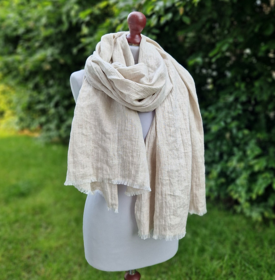 Long, Natural LINEN SCARF, Natural Linen Shawl, Scarf for Women, Scarf ...