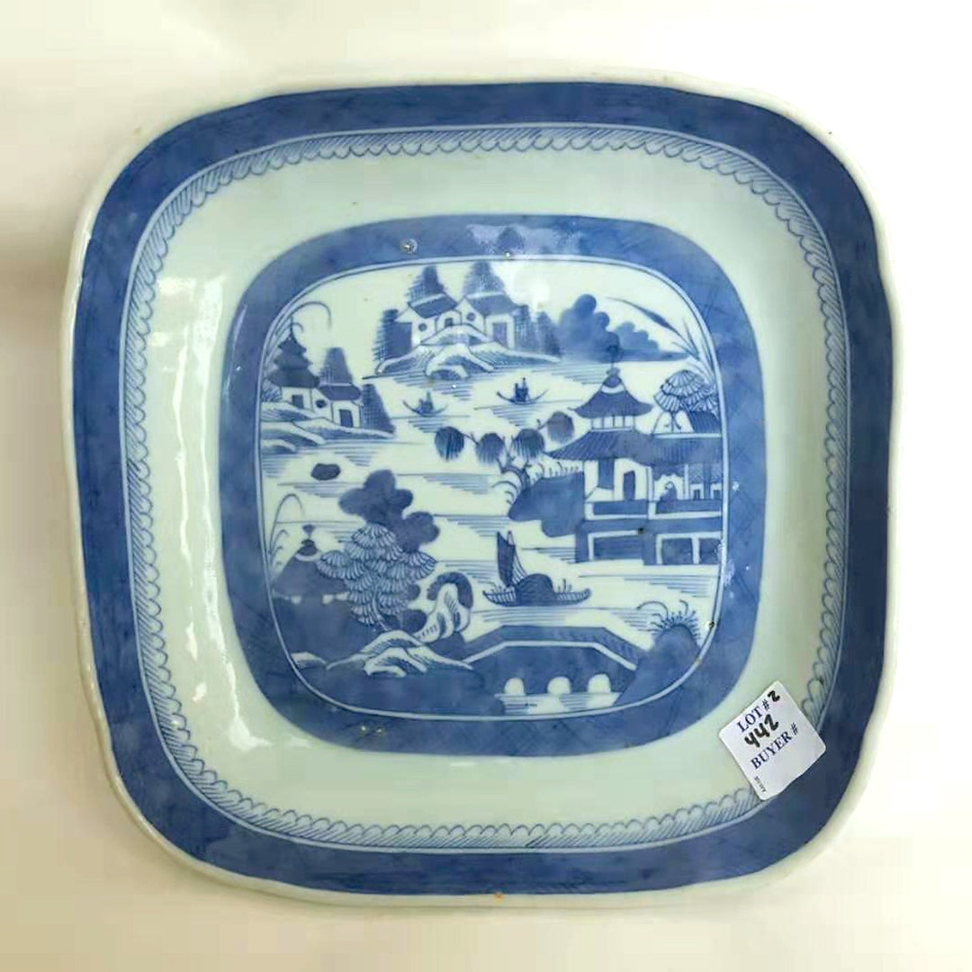 Large 19th Century Antique Chinese Square Blue & White Plate Dish ...