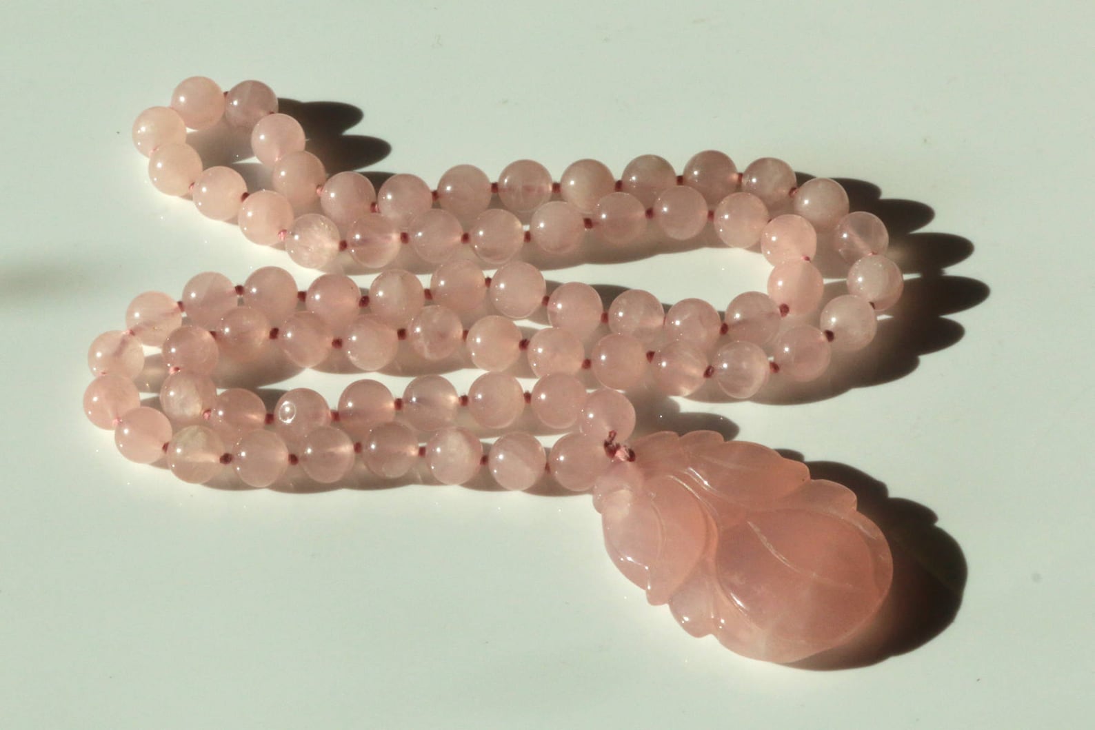 Vintage Chinese Export Rose Quartz Necklace & Large Peach Pendant - Etsy