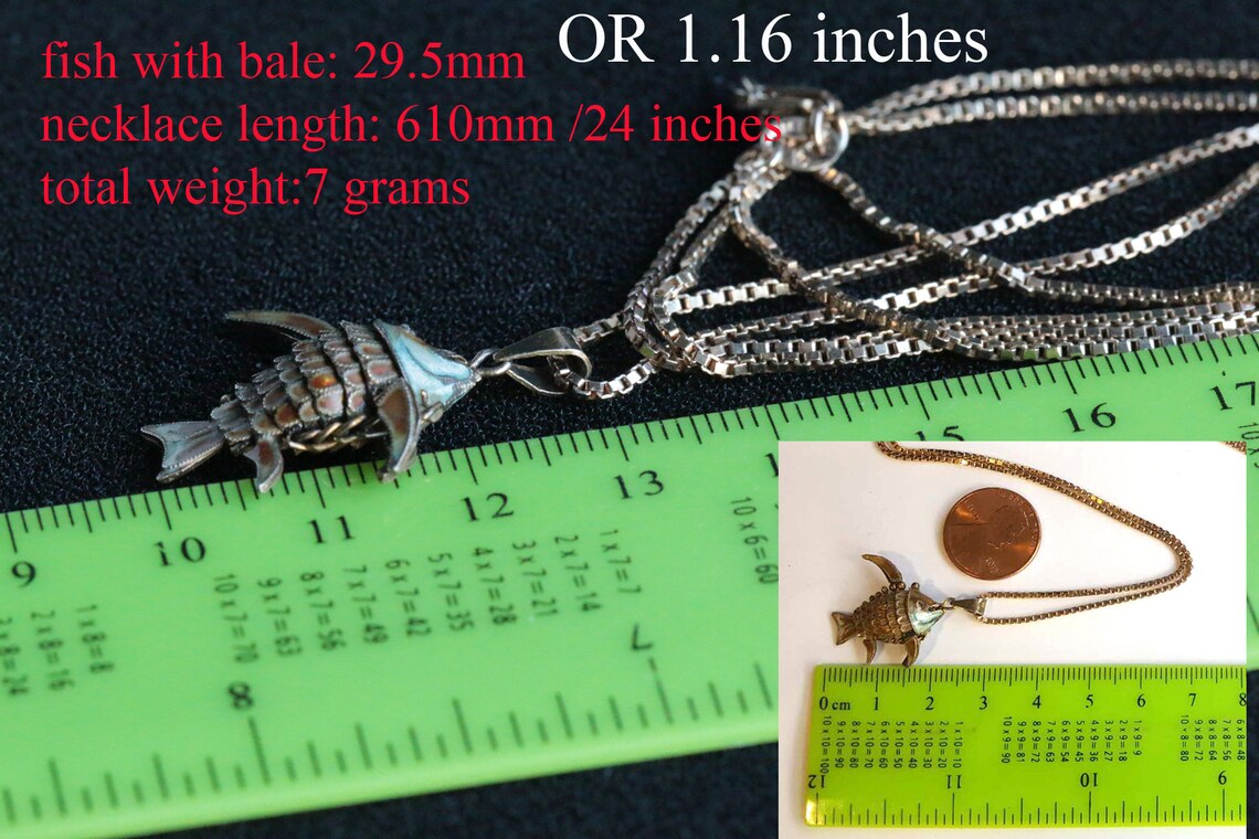 Vintage Chinese Sterling Silver Articulate Enameled Fish With Sterling ...