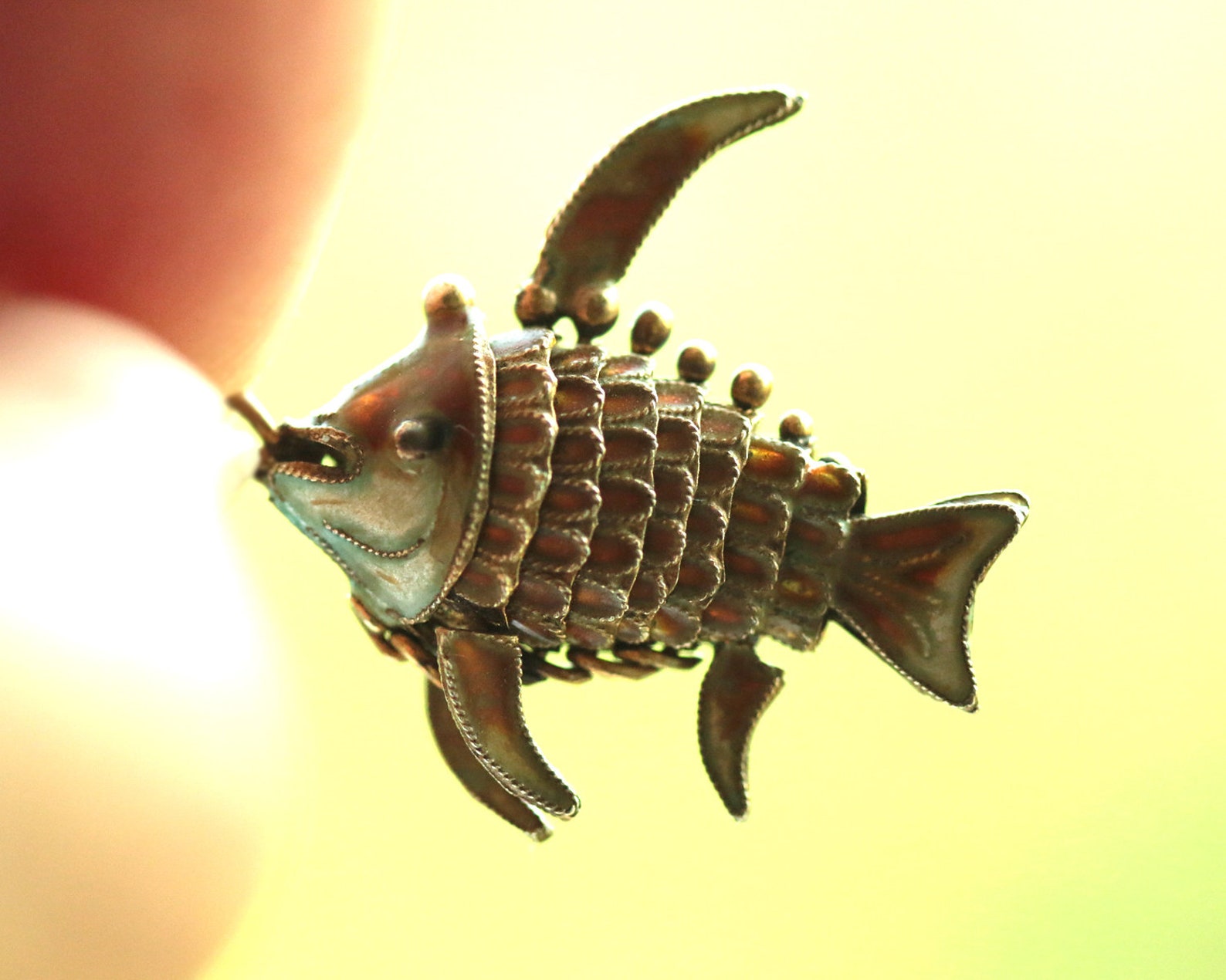Vintage Chinese Sterling Silver Articulate Enameled Fish With Sterling ...