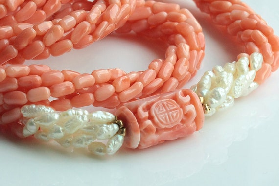 Vintage Chinese export Large Coral Focal Bead Coral P… - Gem