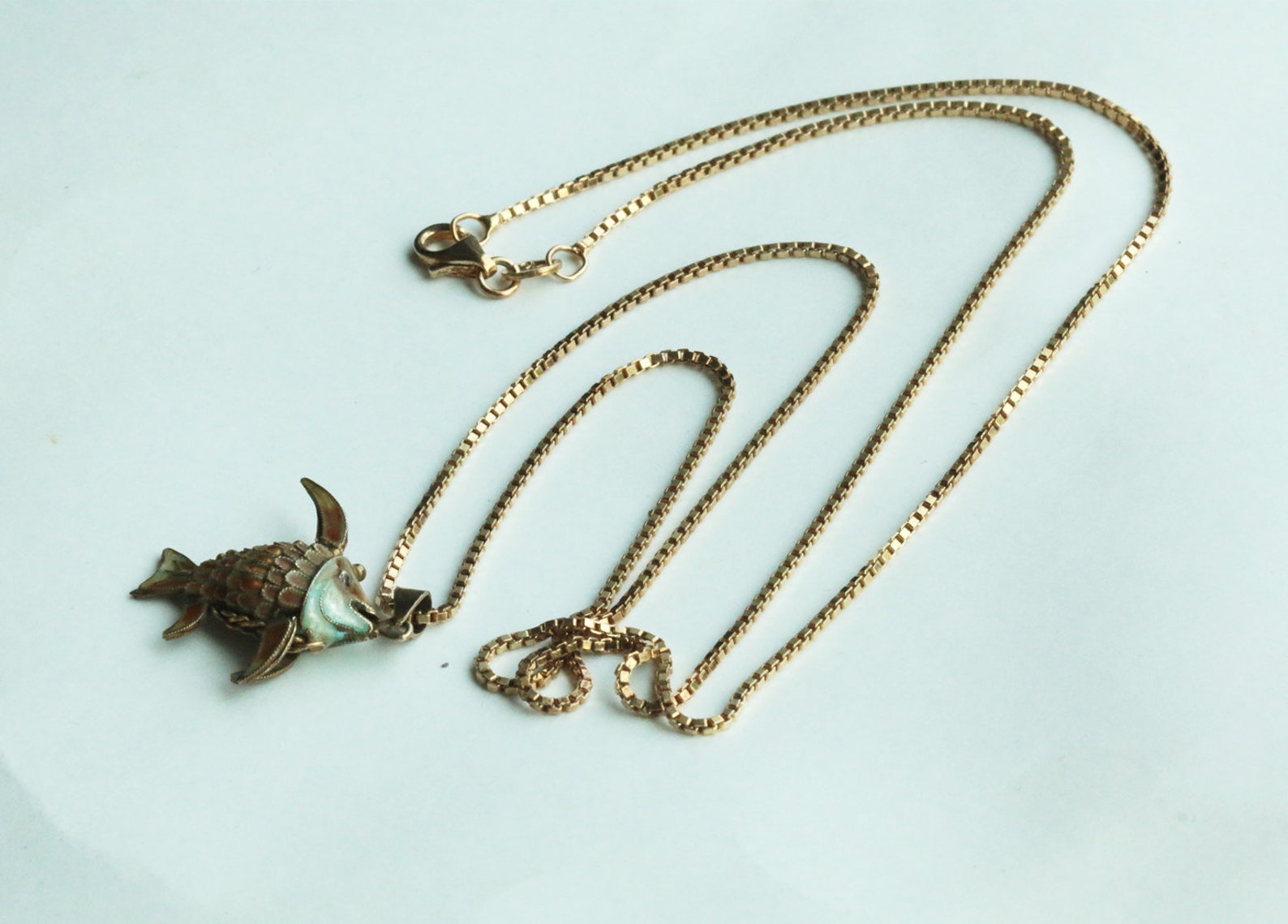Vintage Chinese Sterling Silver Articulate Enameled Fish With Sterling ...