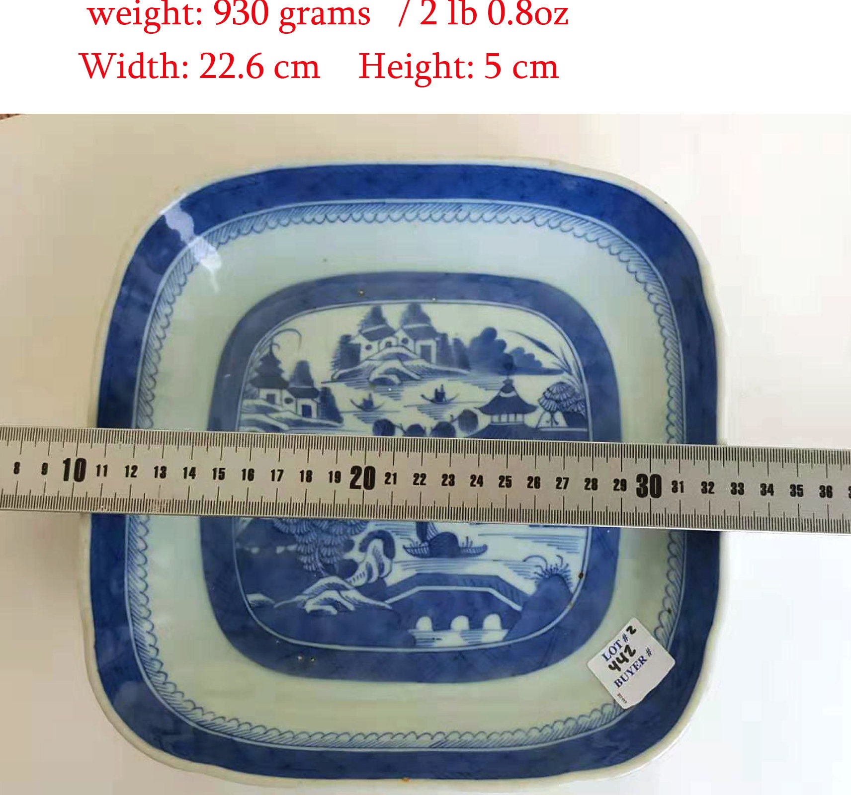 Large 19th Century Antique Chinese Square Blue & White Plate Dish ...