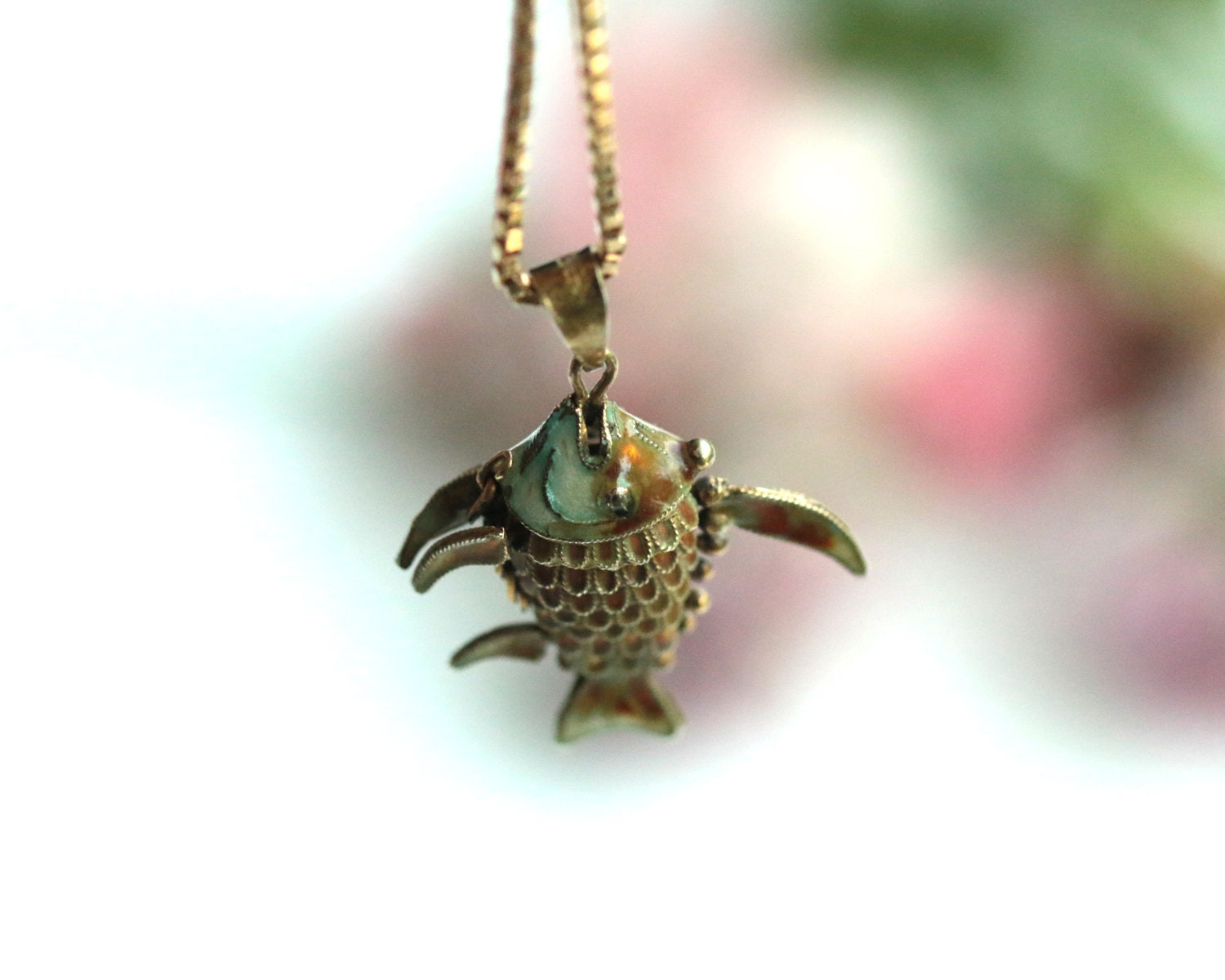 Vintage Chinese Sterling Silver Articulate Enameled Fish With Sterling ...