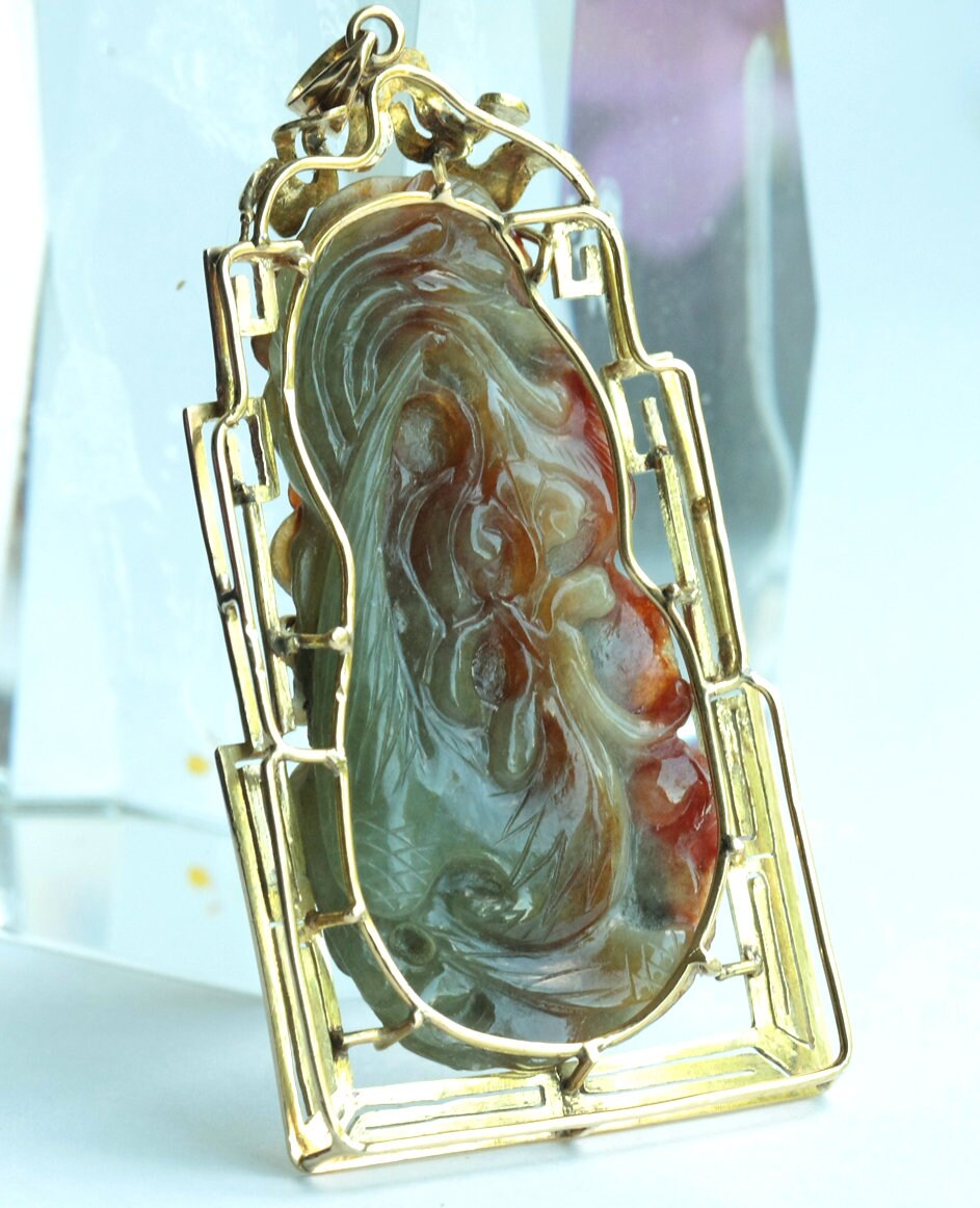 Hefty Vintage 14K Gold Large Red/green/beige Jadeite Jade - Etsy