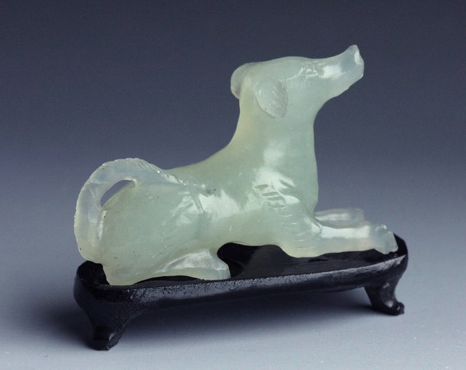 Vintage Handcarved Celadon "jade" Dog Serpentine "jade" Dog Chinese ...