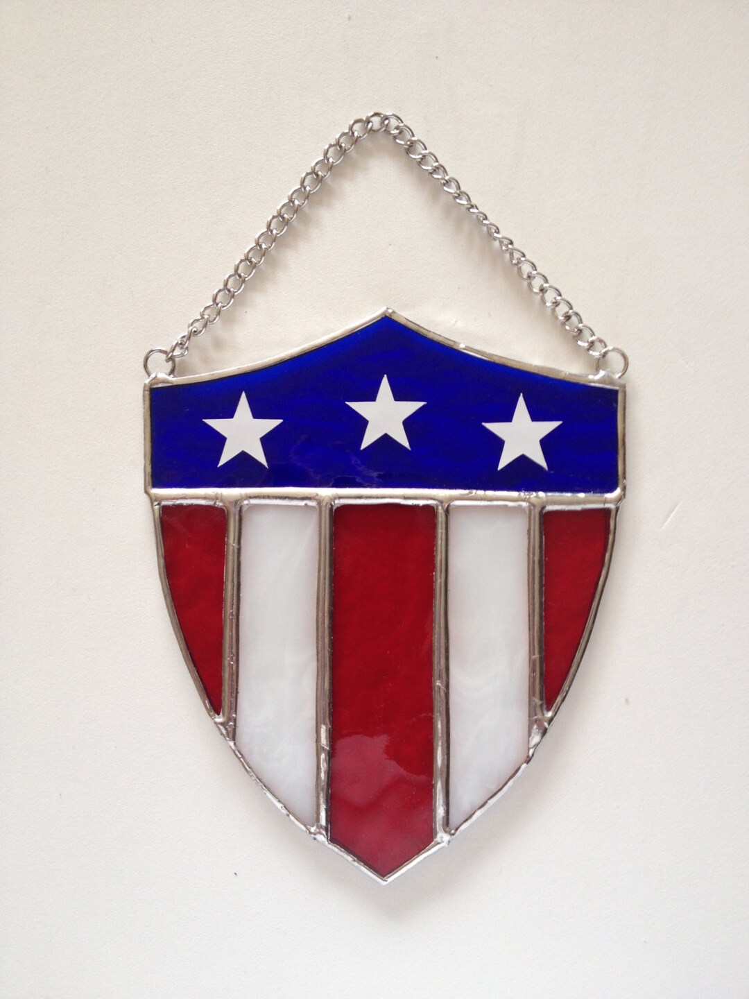 Handmade Stained Glass Patriotic Shield Suncatcher - Etsy