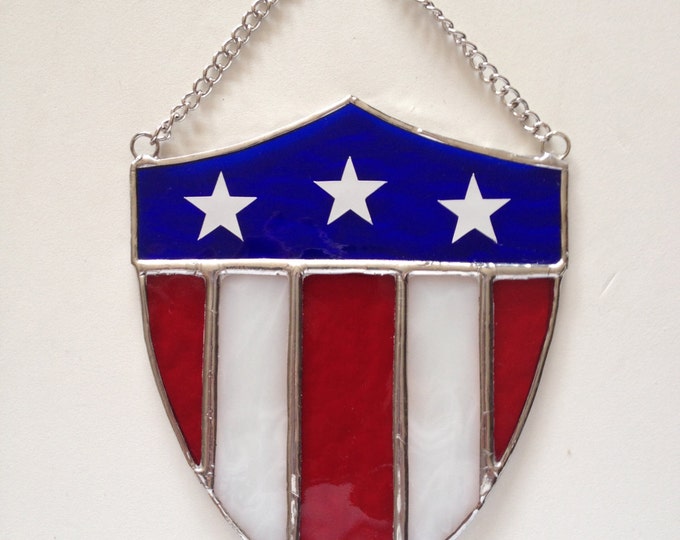 Handmade Stained Glass Patriotic Shield Suncatcher - Etsy
