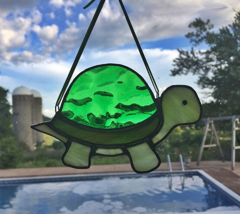 Handmade Stained Glass Turtle Suncatcher - Etsy