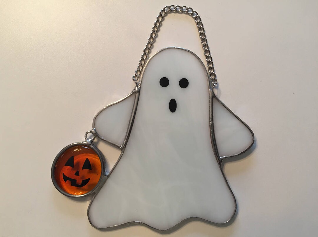 Handmade Stained Glass Ghost With Pumpkin - Large - Etsy