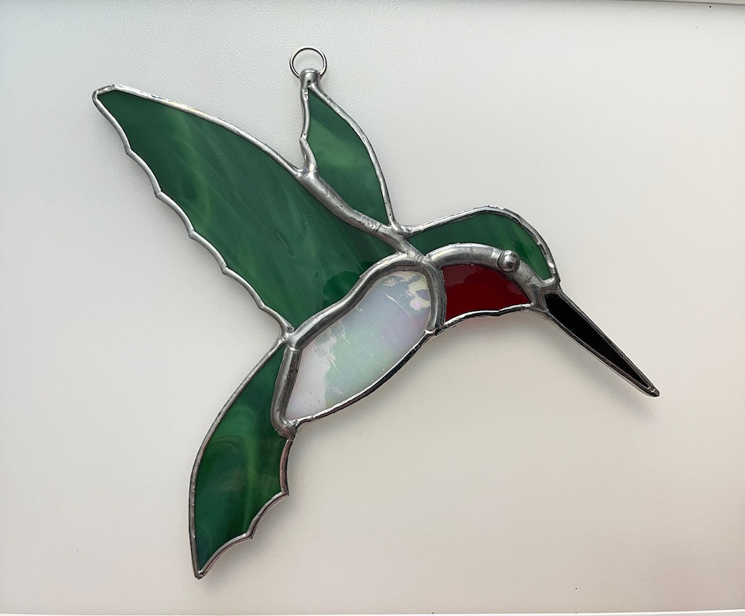 Handmade Stained Glass Hummingbird Suncatcher (green With Ruby Throat ...