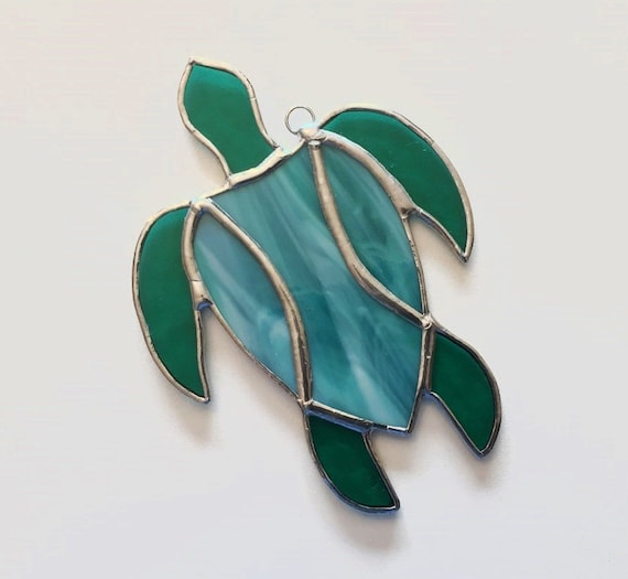 Handmade Stained Glass Sea Turtle Suncatcher - Etsy