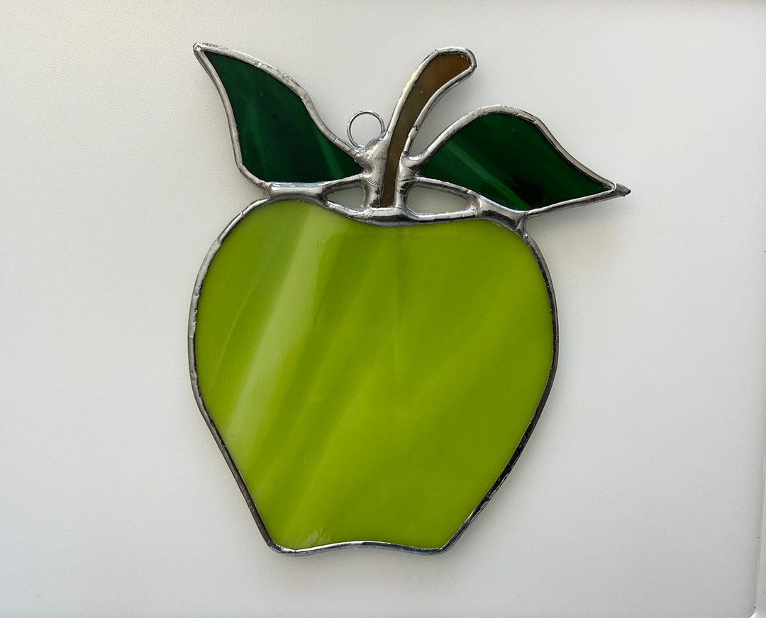 Handmade Stained Glass Green Apple Suncatcher - Etsy