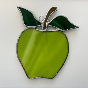 Handmade Stained Glass Green Apple Suncatcher - Etsy