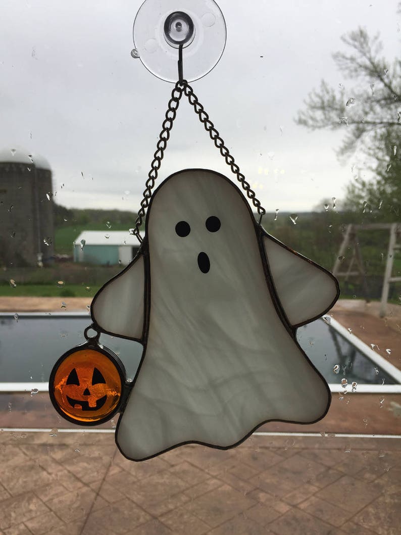 Handmade Stained Glass Ghost With Pumpkin - Large - Etsy