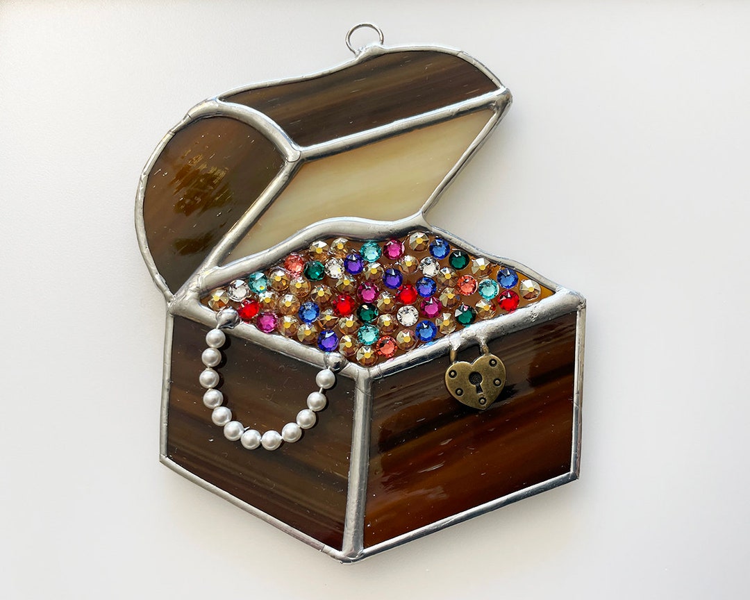 Handmade Stained Glass Treasure Chest Suncatcher Made With Genuine ...