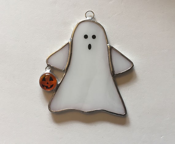 Handmade Stained Glass Ghost With Pumpkin Small | Etsy